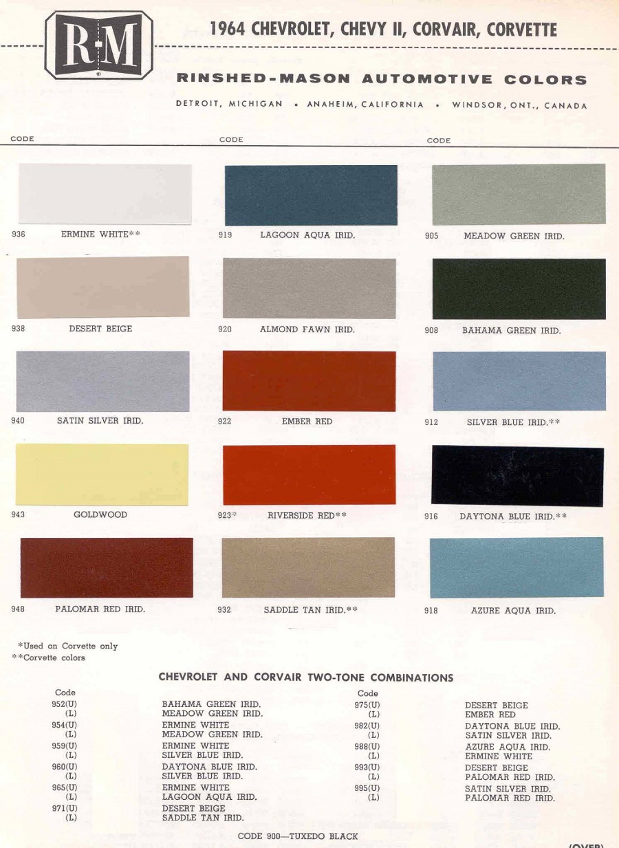1964 Impala Color Chart