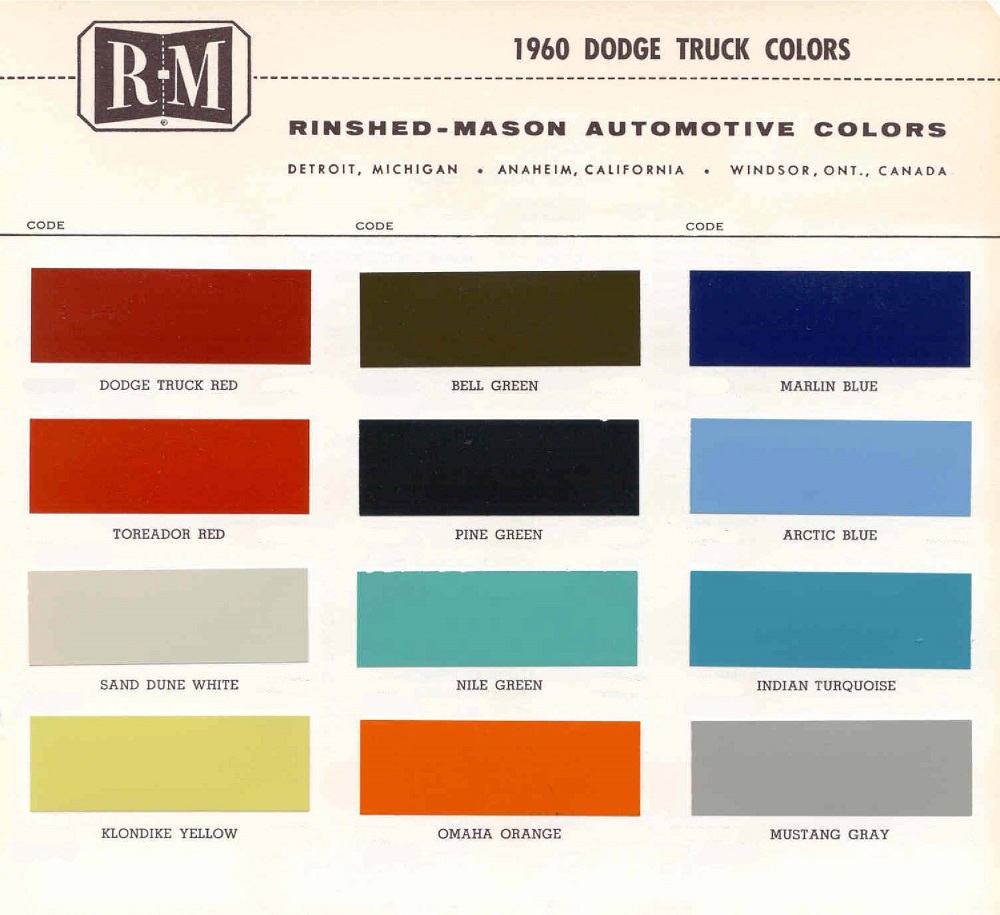 Vintage Chrysler Dodge Plymouth Colors - Vintage Paint